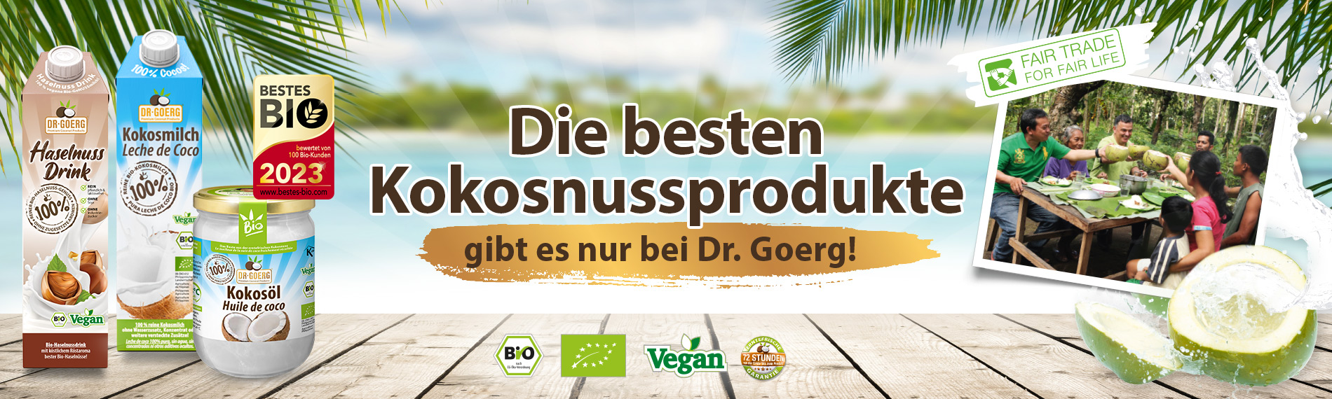 Premium Bio-Kokosöl, Kokosspeisefett, Kokoswasser von Dr. Goerg