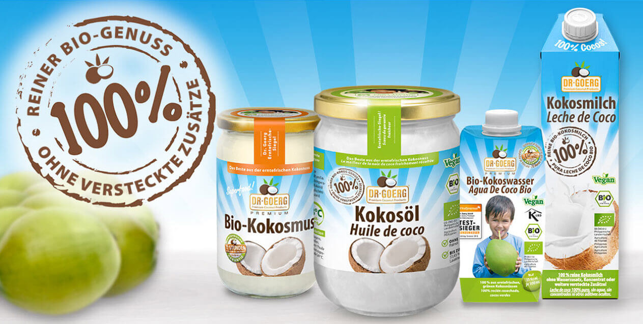 Premium Bio-Kokosöl, Kokosspeisefett, Kokoswasser von Dr. Goerg